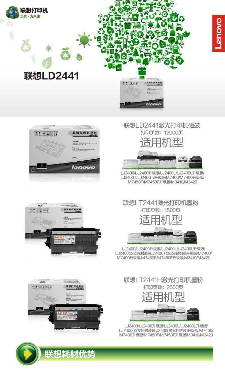 联想/lenovo LT2441 原装粉盒 适用LJ2400T LJ2400 M7400 M7450F打印机 - 兆纬商城