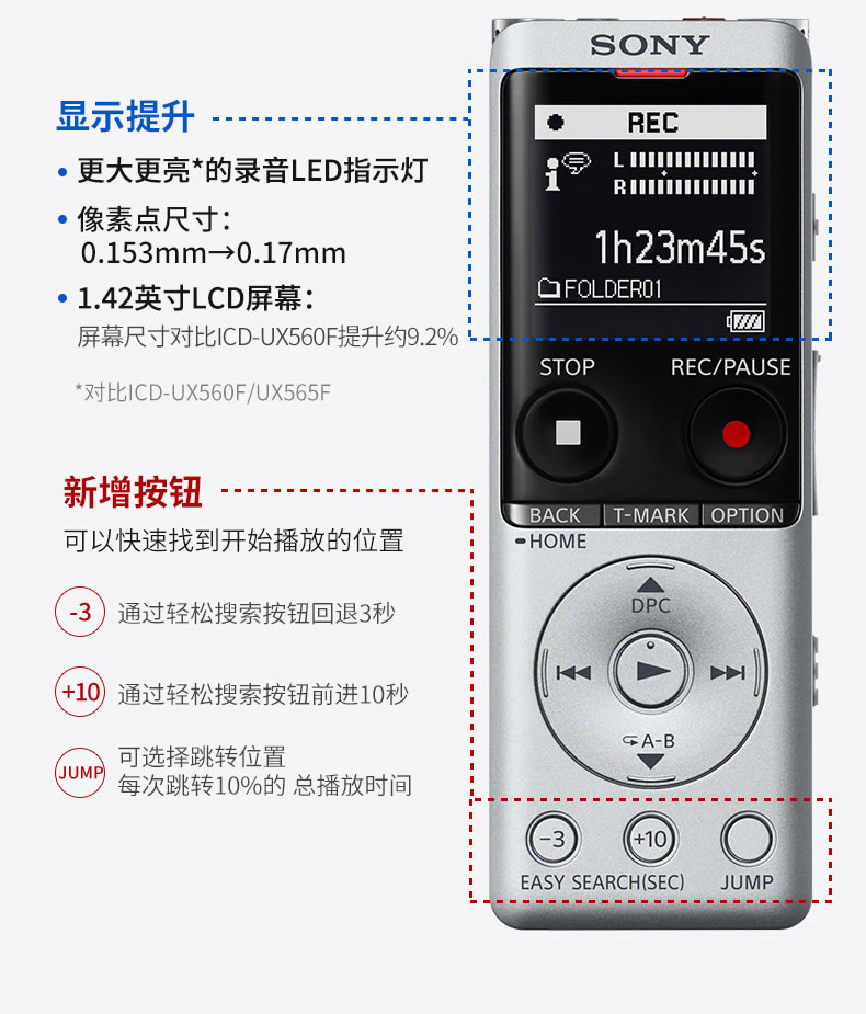 索尼/SONY ICD-UX570F 录音笔 4GB 黑色 - 兆纬商城