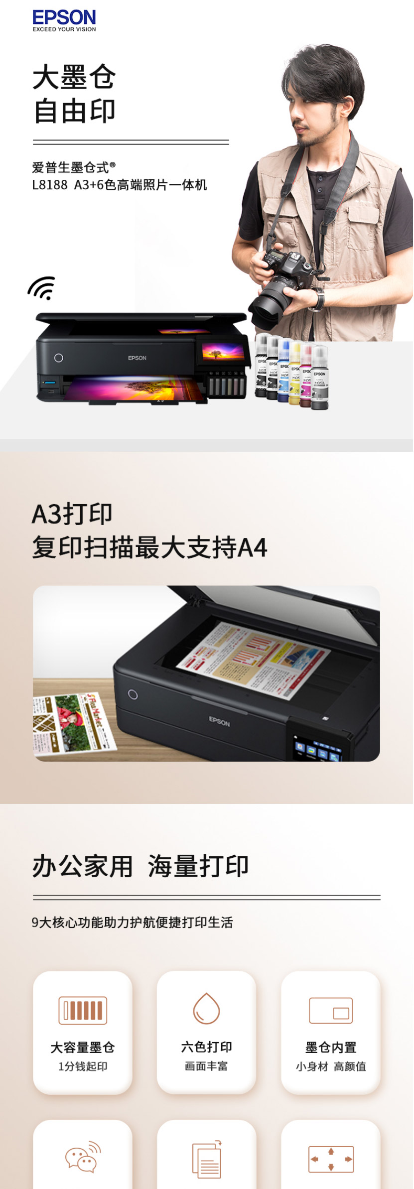 爱普生/EPSON L8188 A3+墨仓式 6色高端照片多功能一体机 - 兆纬商城